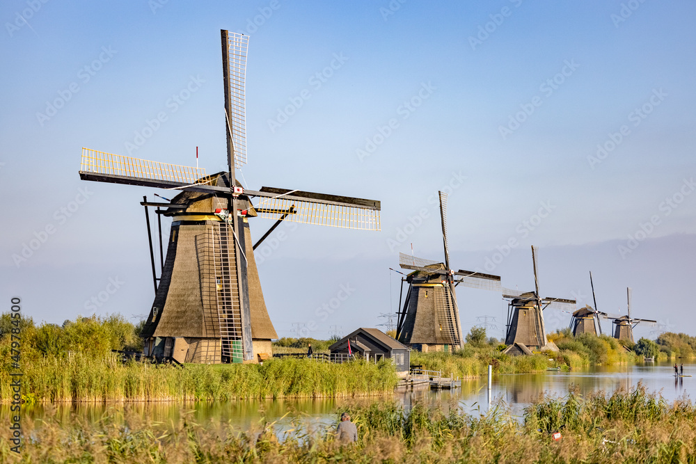 Stock-Foto „Horizontal picture of the famous Dutch windmills at ...