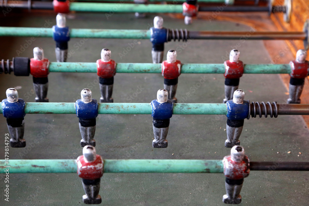 Metegol. Foosball. Soccer hall game. Traditional game. Soccer game ...