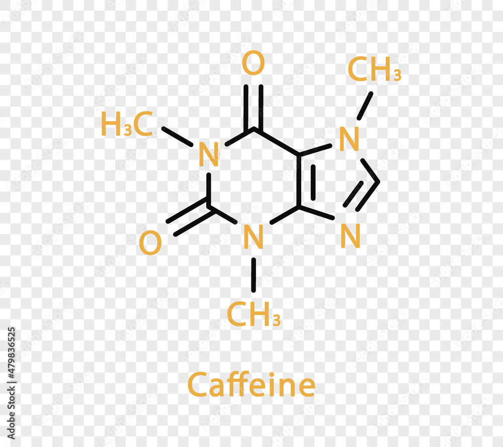 Caffeine chemical formula. Caffeine structural chemical formula isolated on transparent ...