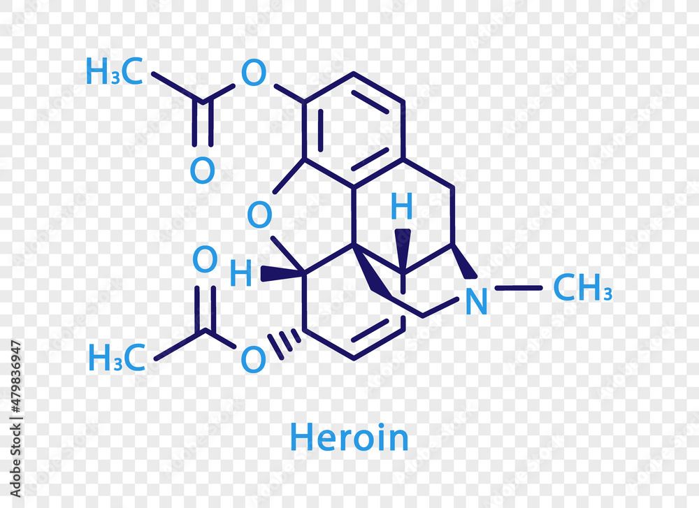 Heroin chemical formula. Heroin structural chemical formula isolated on ...