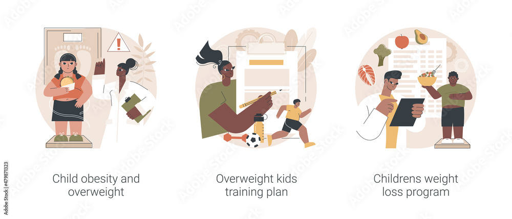 Children eating disorder abstract concept vector illustration set ...