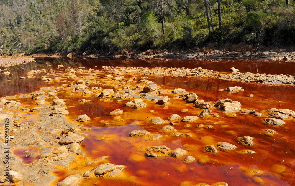 Fotografie Tinto River (Rio Tinto) in Huelva province, Spain. Acidic ...