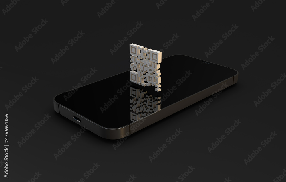 iPhone 13 pro max and qr code . 3d smartphone and qr coding a track and trace concept Stock ...