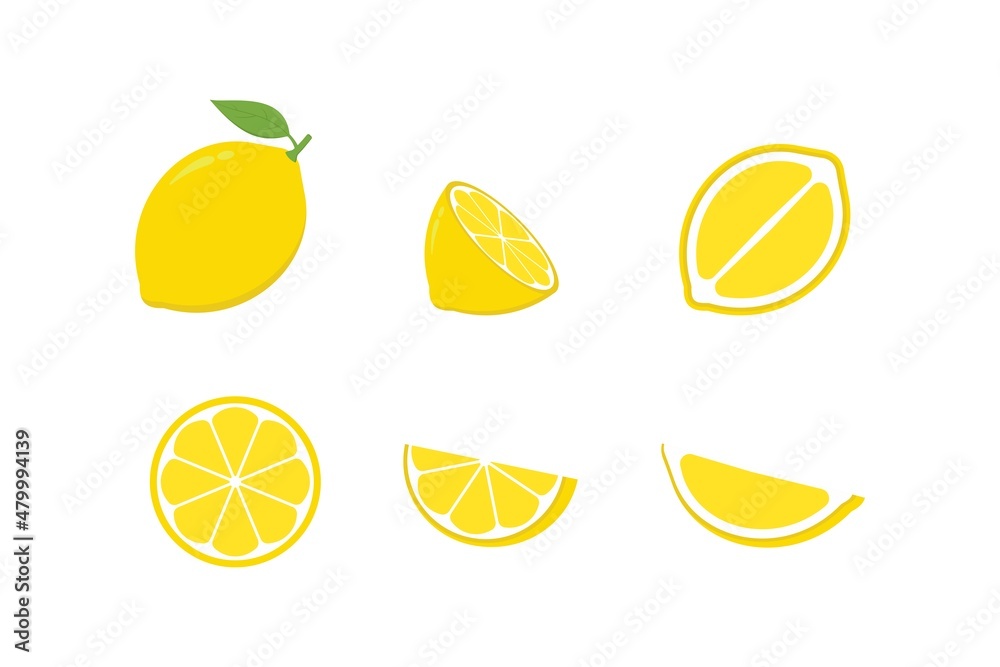 Lemon Icon, Collection slice of fresh lemon fruits isolated on white background. Lemon set ...