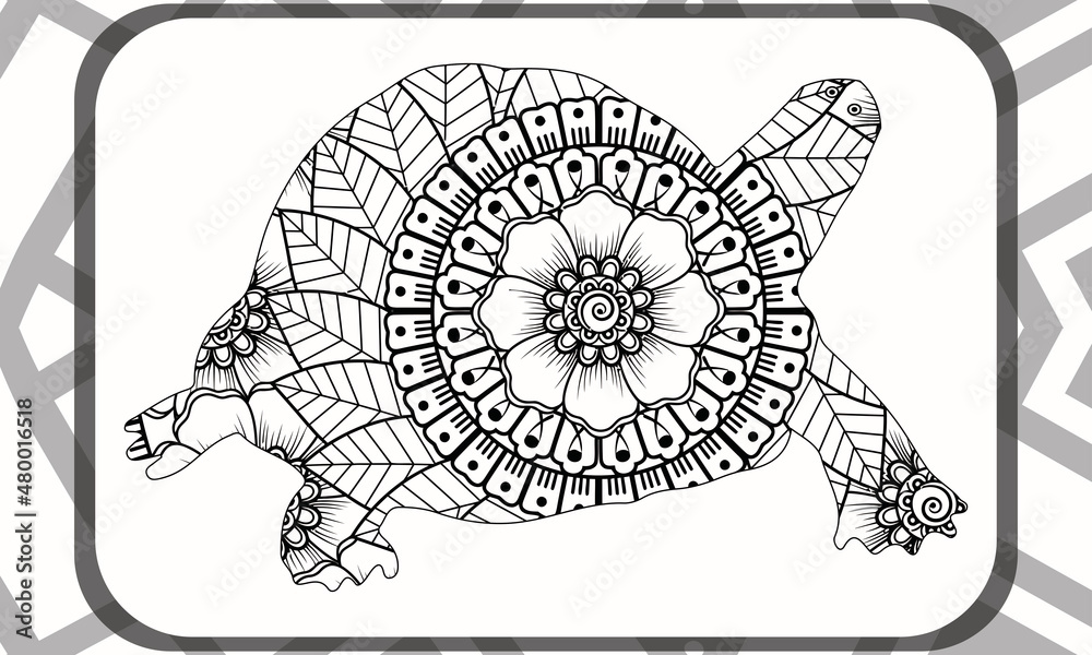 Drawing zentangle turtle for coloring page, shirt design effect, logo ...
