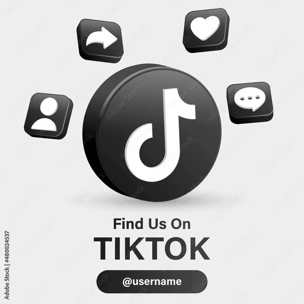 follow us on tiktok for social media icons banner in 3d round black ...