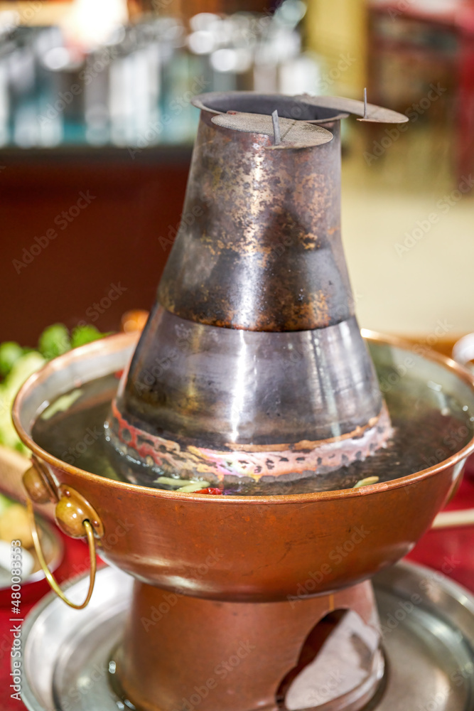 Old Beijing mutton, hot pot side stove used in copper pot shabu-shabu ...