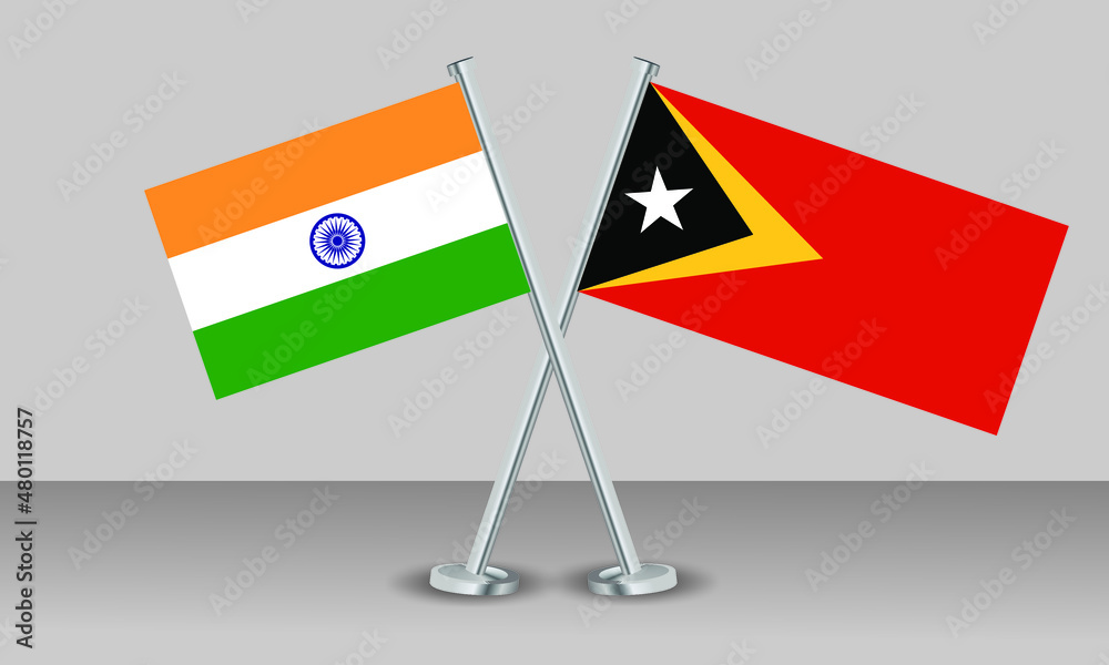Crossed flags of Timor-Leste and India. Official colors. Correct ...