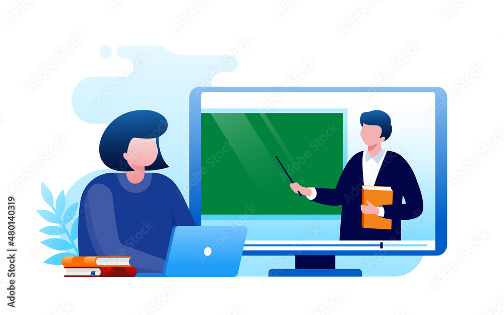 Online education with digital platform. Online teacher. Online learning ...