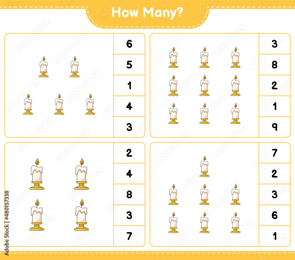 Counting game, how many Candle. Educational children game, printable ...