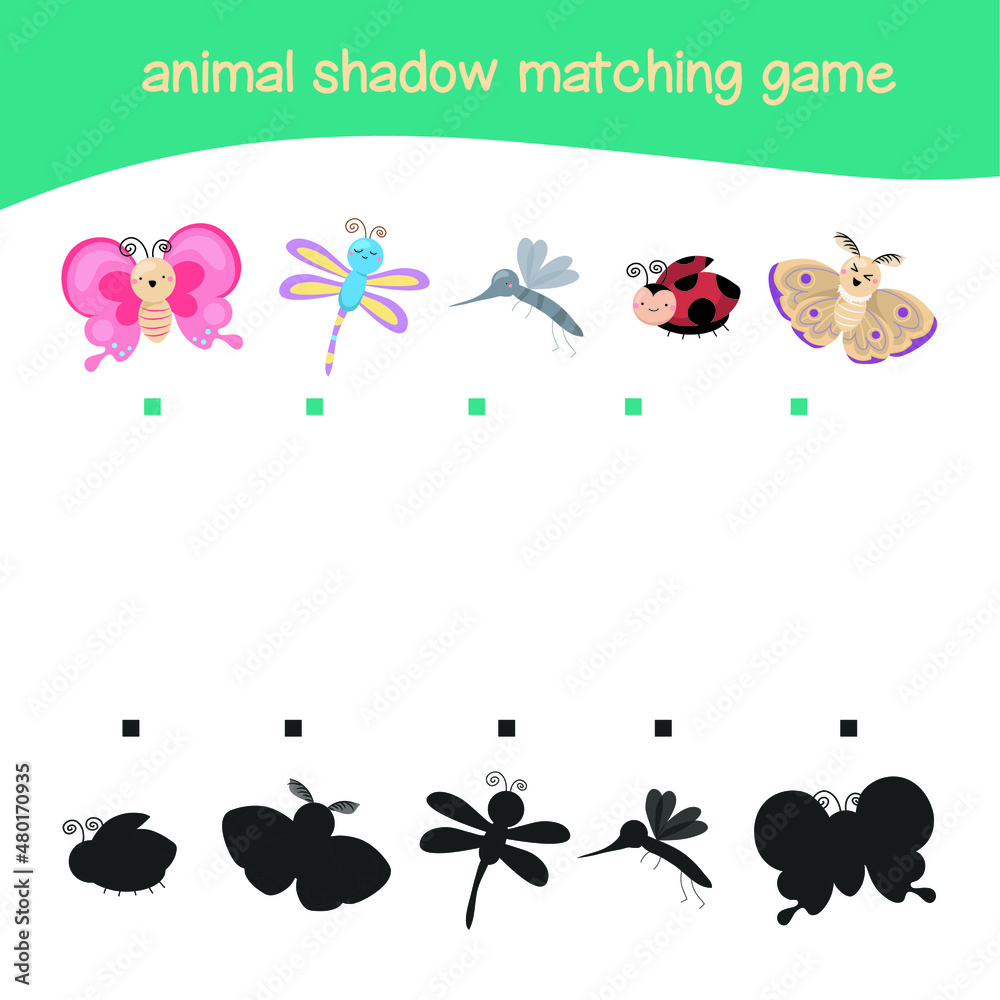 Matching shadow game for Preschool Children. Educational printable ...