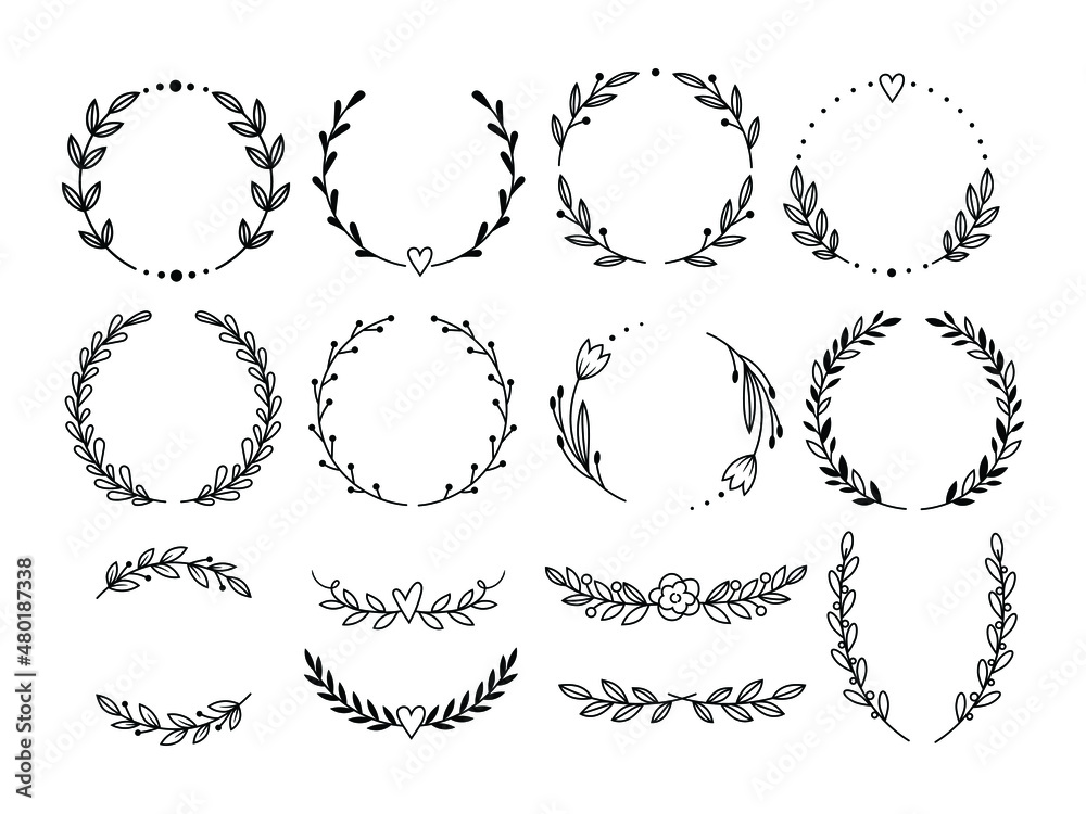 Set of laurel wreath. Collection of floral frame with leaves. Design ...