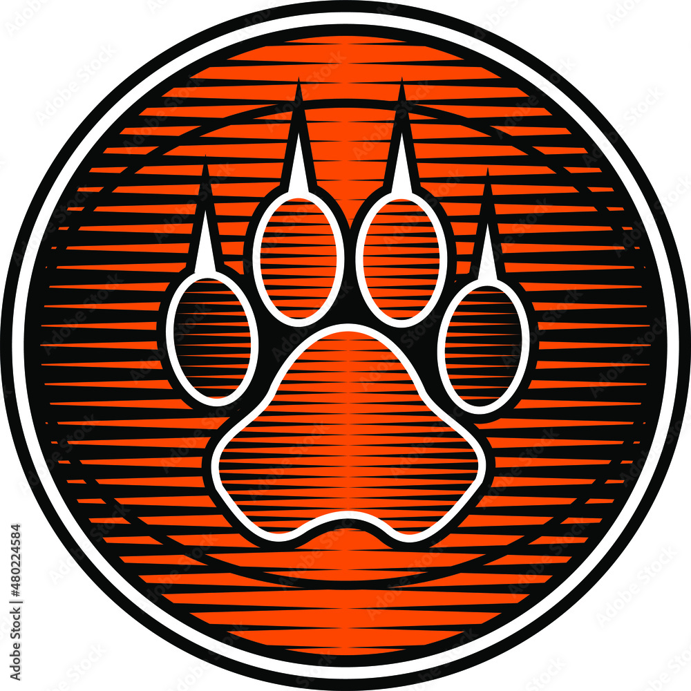 stylized paw print logo inside basketball for team sports, school ...