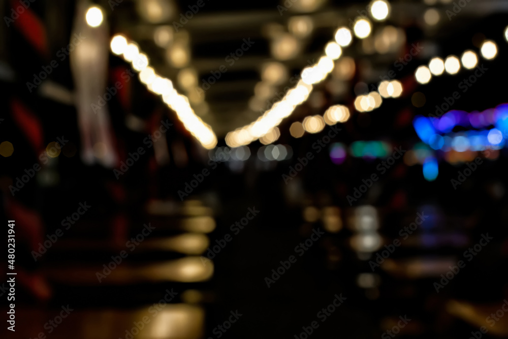Defocused bokeh lights in shop or cafe restaurant. For montage product ...