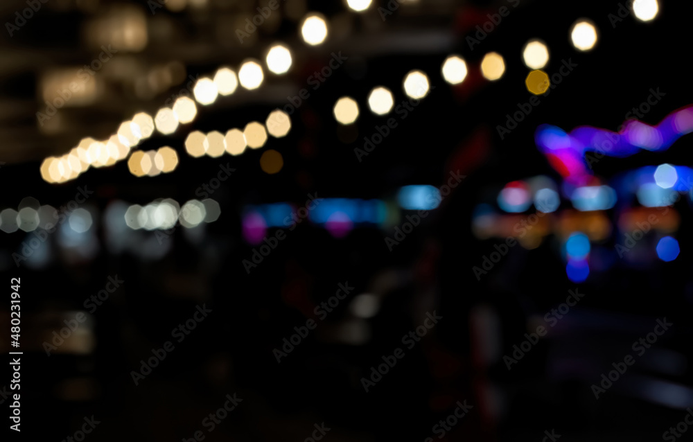 Defocused bokeh lights in shop or cafe restaurant. For montage product ...