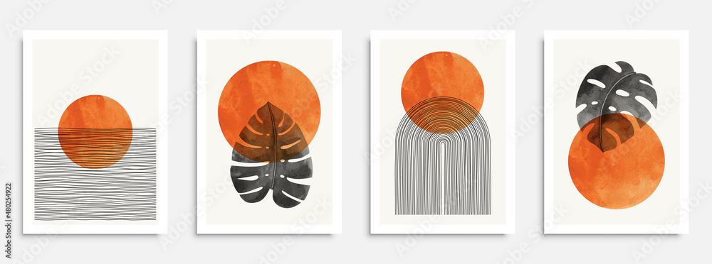 Abstract geometric, natural shapes poster set in mid century style ...