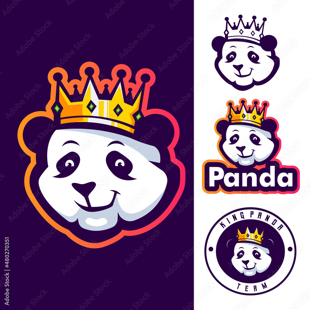 Panda wearing king crown. Panda cartoon set mascot logo design with ...