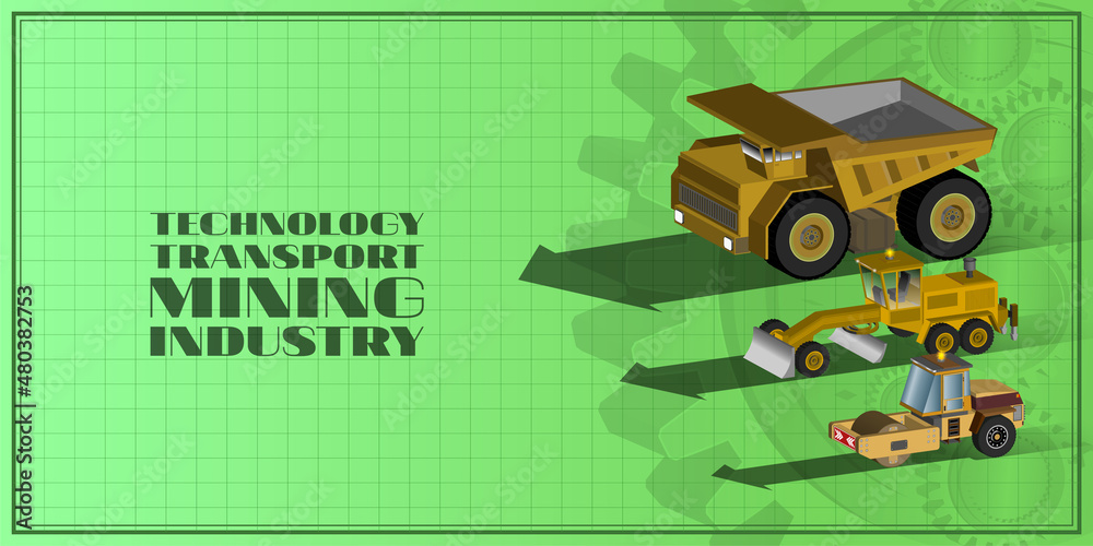 3d heavy transport, mining dump truck, grader and road roller ...