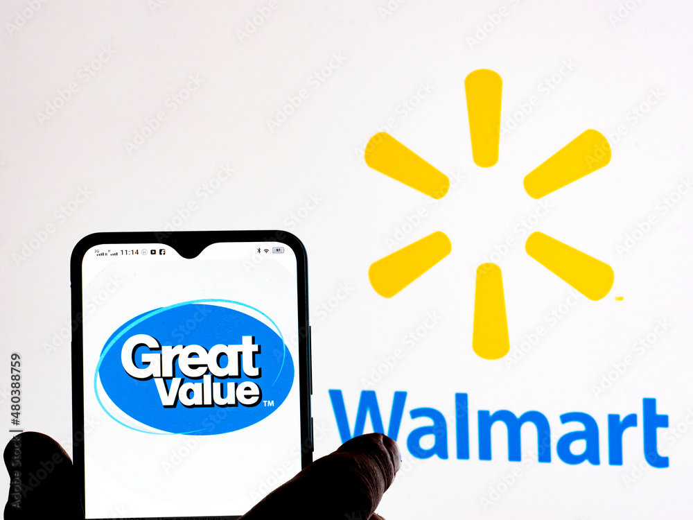 In this photo illustration, the Great Value brand by Walmart logo is ...