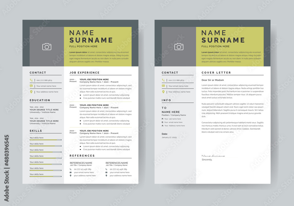 Resume Layout & CV Template with Gold Accents Stock Vector | Adobe Stock