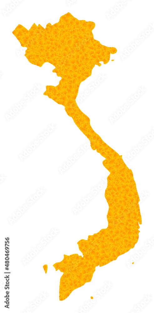 Vector Golden map of Vietnam. Map of Vietnam is isolated on a white ...
