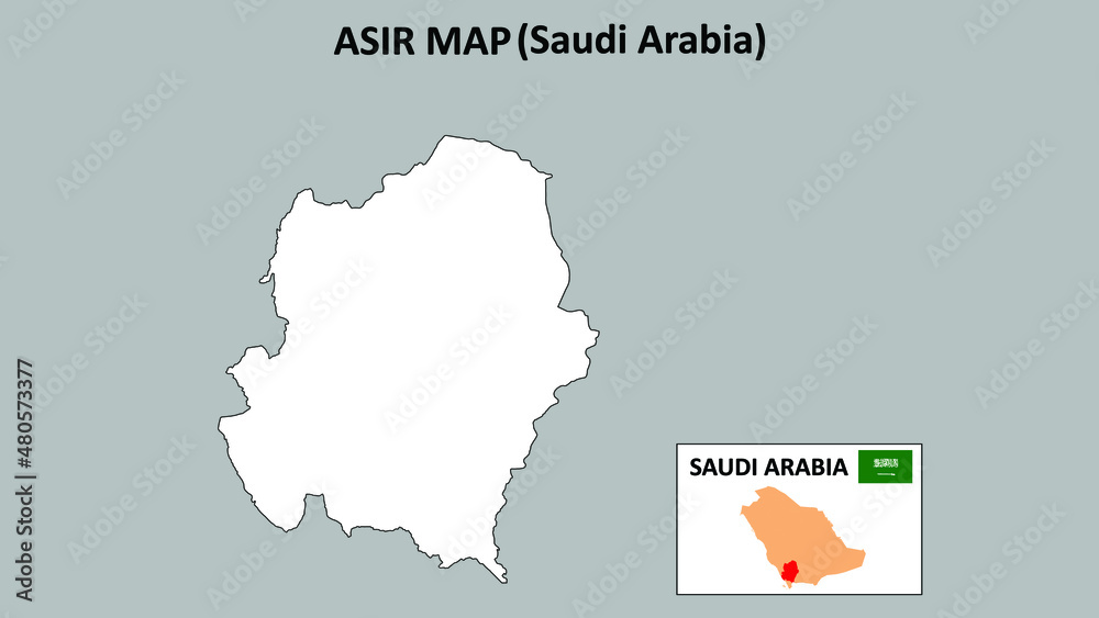 Asir Map.Asir Map Saudi Arabia with white background and line map ...