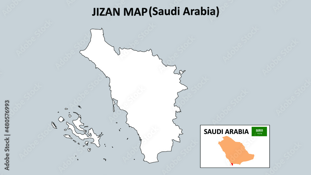 Jizan Map.Jizan Map Saudi Arabia with white background and line map ...