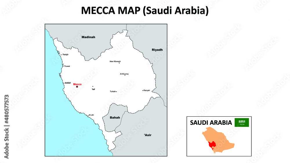 Mecca map. Political map of Mecca. Mecca Map of Saudi Arabia with white ...