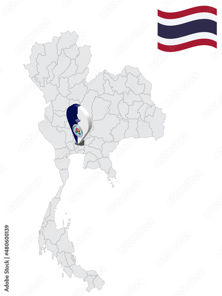 Location of Pathum Thani Province on map Thailand. 3d Pathum Thani flag ...