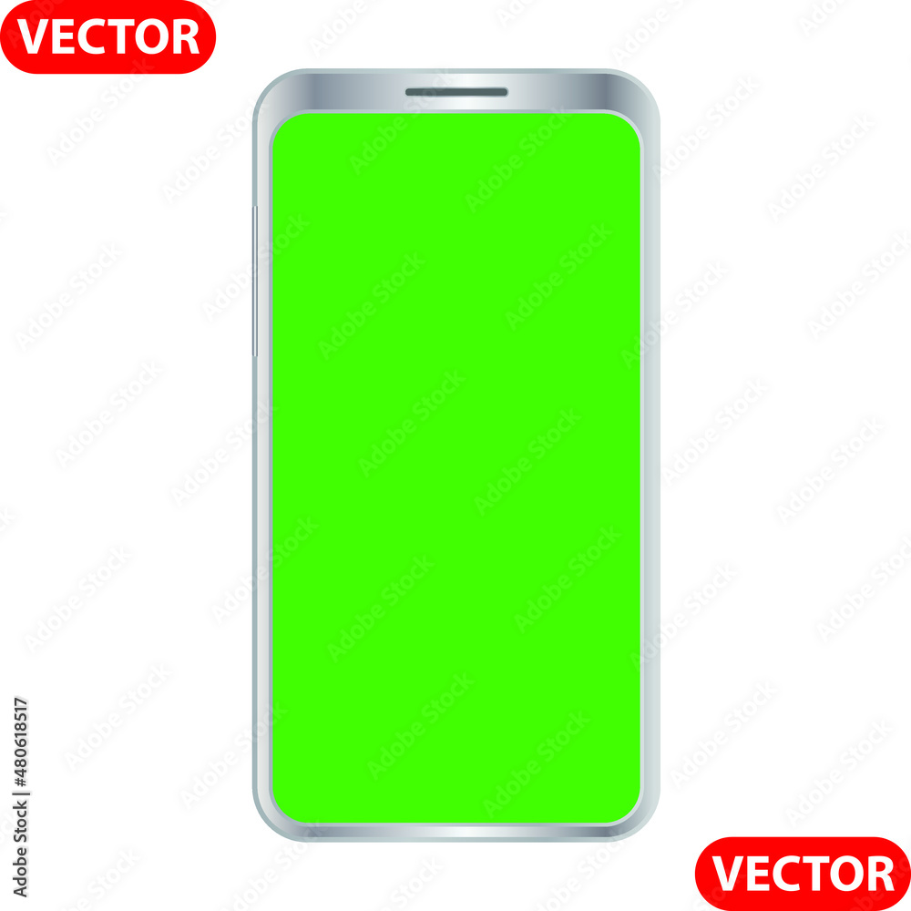 Isolated Mobile phone model in silver color with green screen. Chroma ...