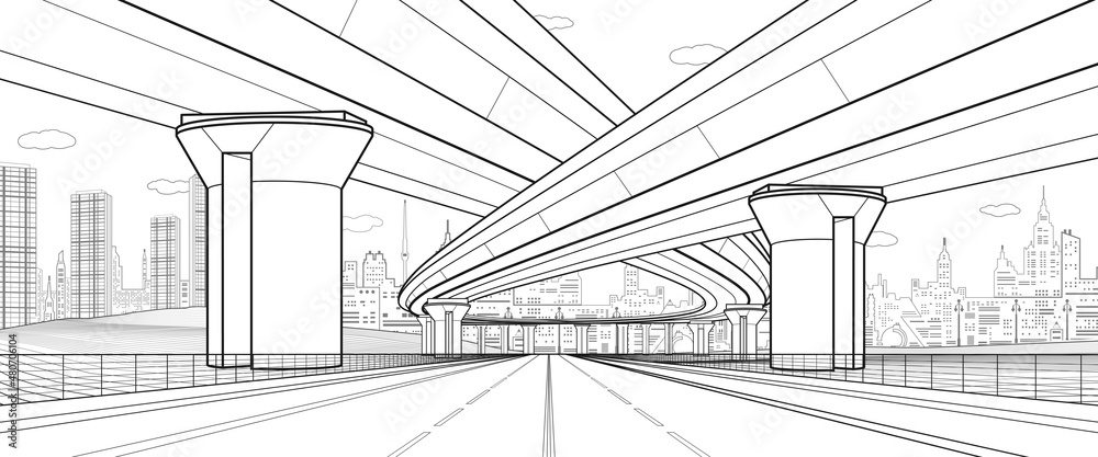 City architecture and infrastructure illustration, automotive overpass ...