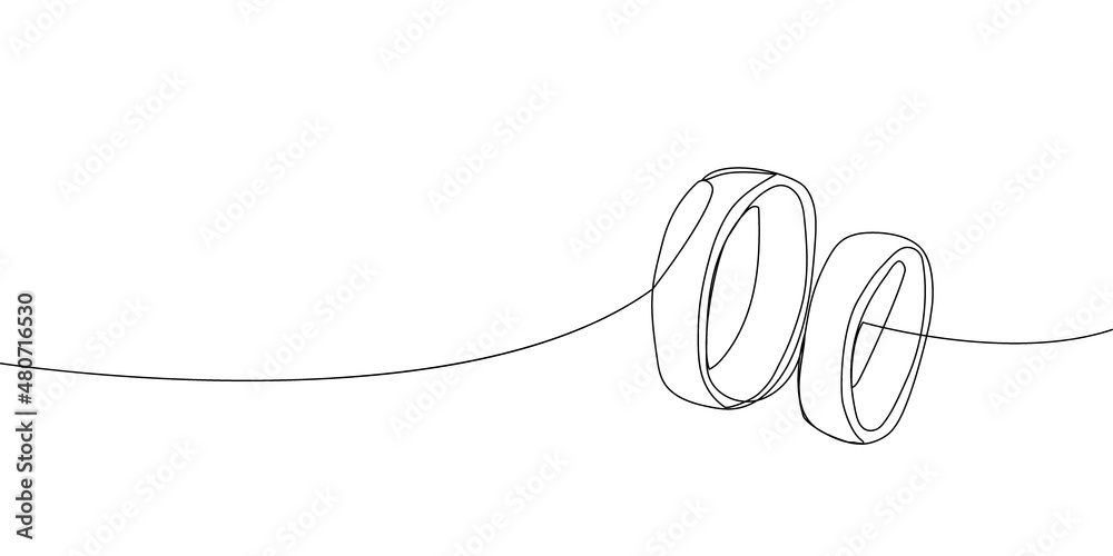 Wedding rings vertically continuous line drawing. One line art of love ...