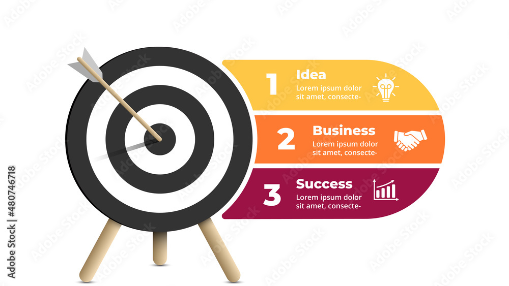 Success infographic. Business presentation slide template. Arrow hit ...