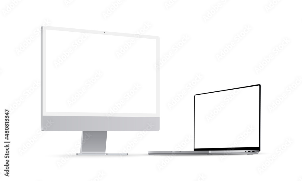 Computer Monitor and Laptop Mockups With Perspective Side View ...