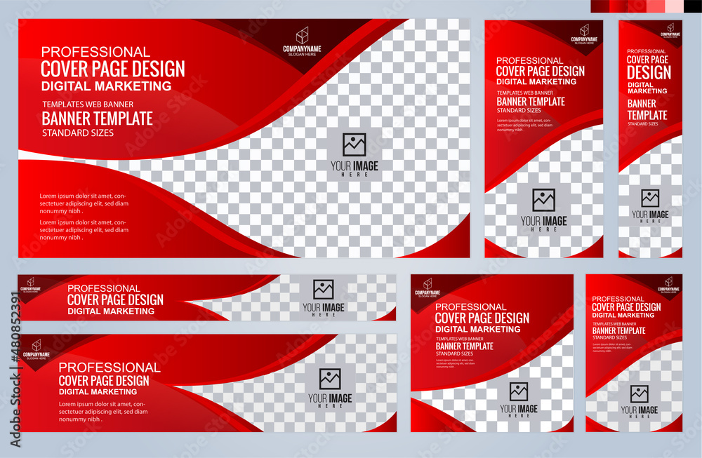 Set of Red and Black Web banners templates, Coverpage Standard sizes ...