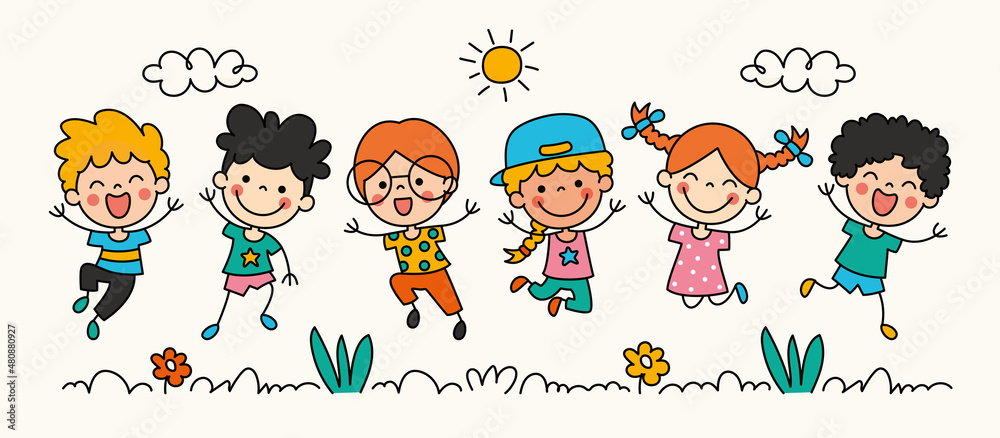 Hand Drawn Funny Cartoon Children Stock Vector | Adobe Stock