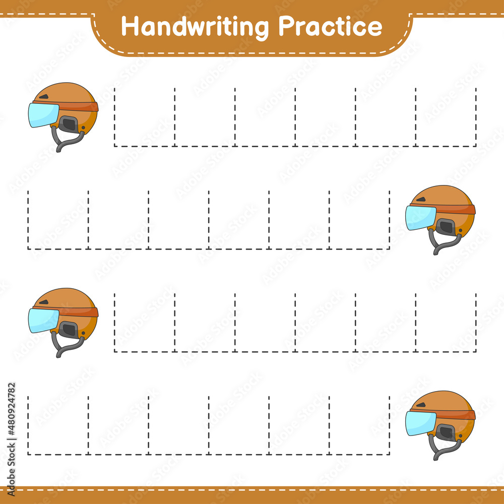 Handwriting practice. Tracing lines of Hockey Helmet. Educational ...
