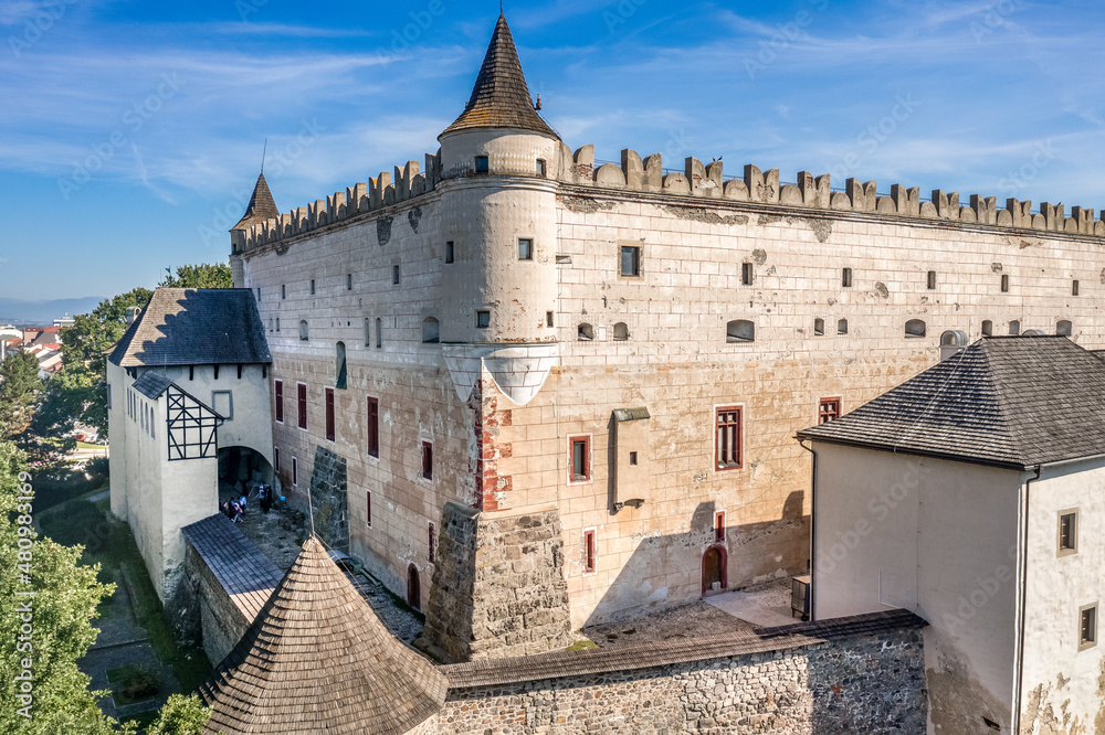 Aerial view of Zvolen Zolyom Gothic - Renaissance castle with inner ...