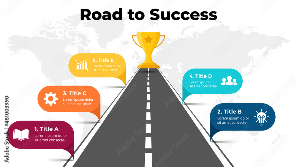 Road to success infographic. Winner cup. Business presentation slide ...