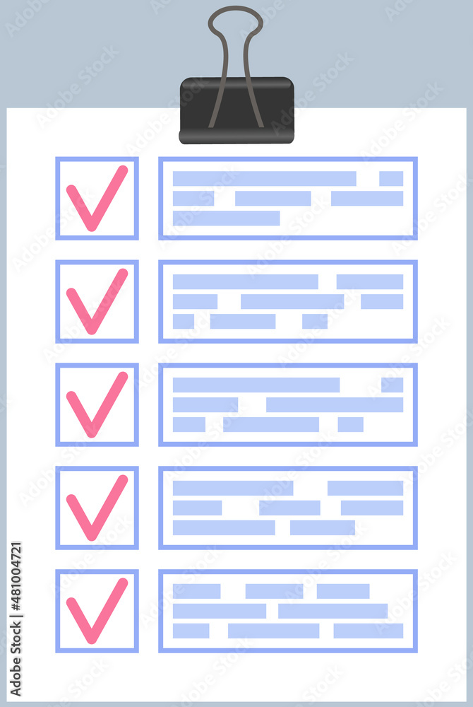 Checklist, daily plan with red tick marks on clipboard. To do list ...