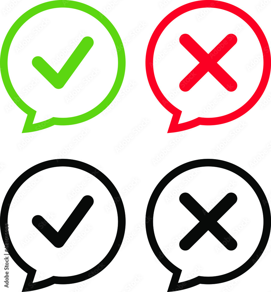 Checkmark icons. Green tick and red cross checkmarks. Check mark and X ...