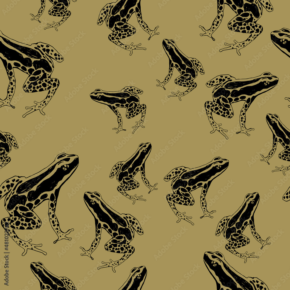 Seamless animal pattern with tropical poison dart frogs. Hand drawn ...