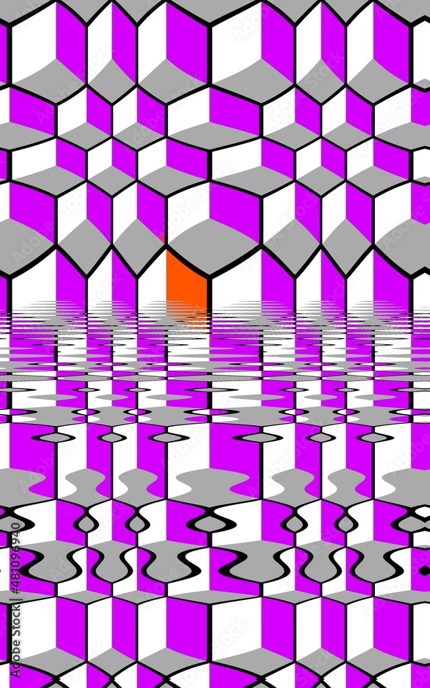 bright vivid purple and white Escher cube illusion puzzle patterns and ...