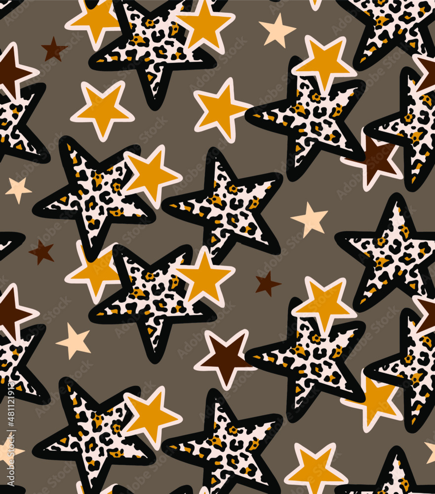 Abstract Hand Drawing Stars with Animal Skin Leopard Cheetah Shapes ...
