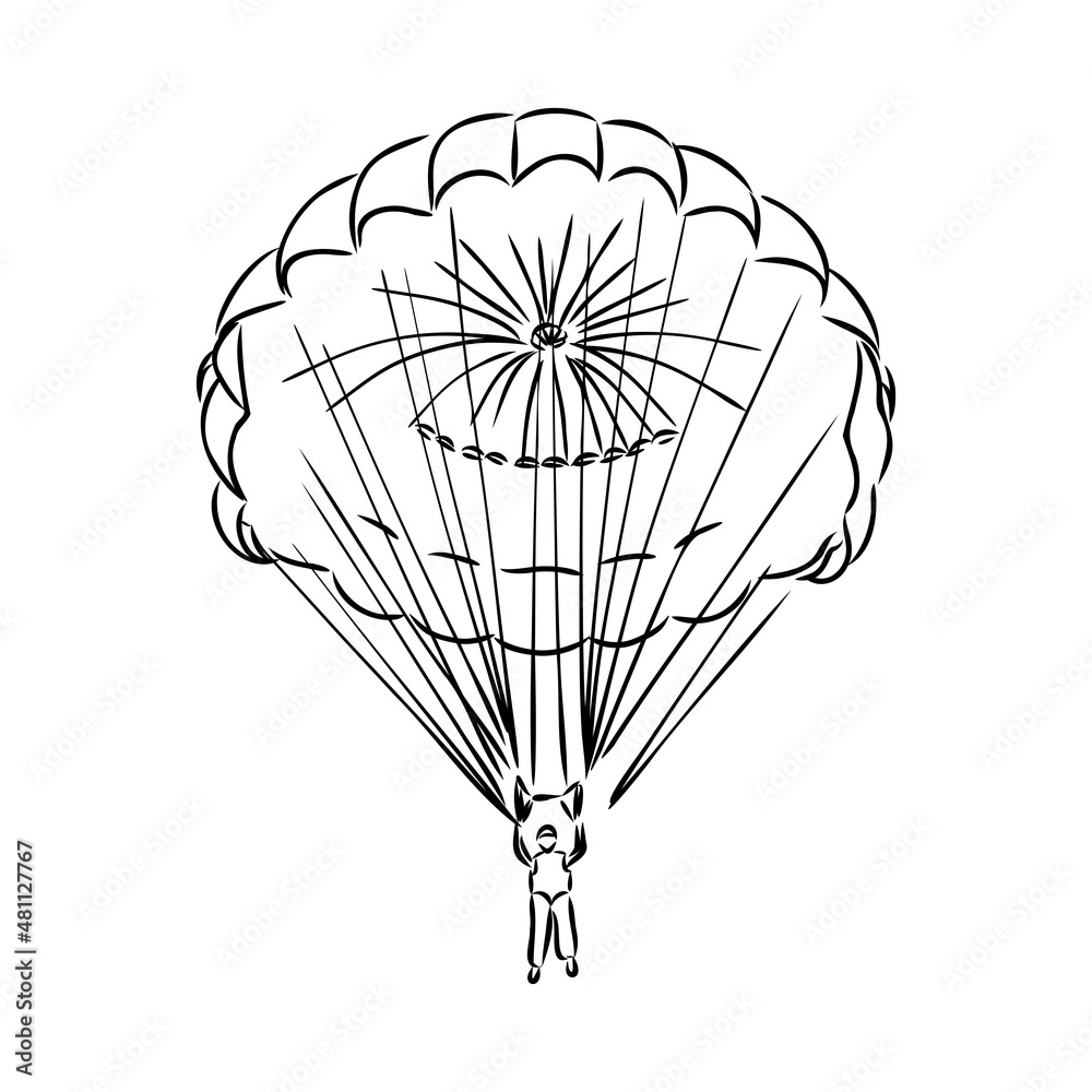 Vector, Image of Parachuting Illustration, black and white color, with ...