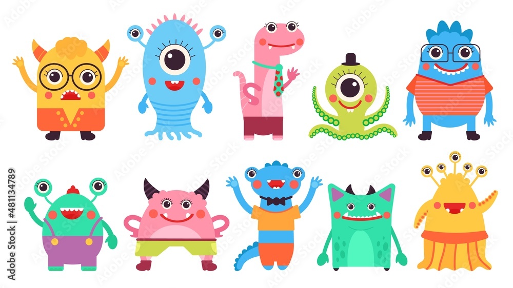 Kids monster collection. Child monster, isolated cartoon aliens ...