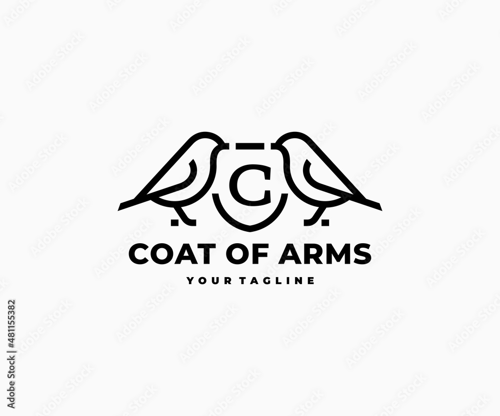 Elegant bird crest logo design. Heraldic coat of arms with sparrow ...