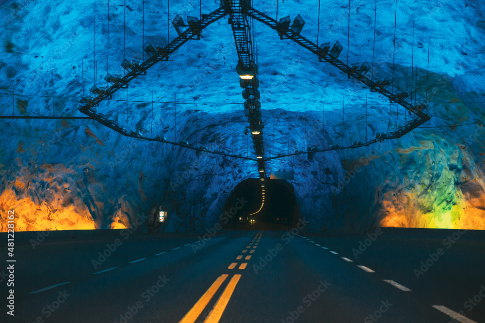 Laerdal Tunnel, Norway. Road On Illuminated Tunnel In Norwegian ...