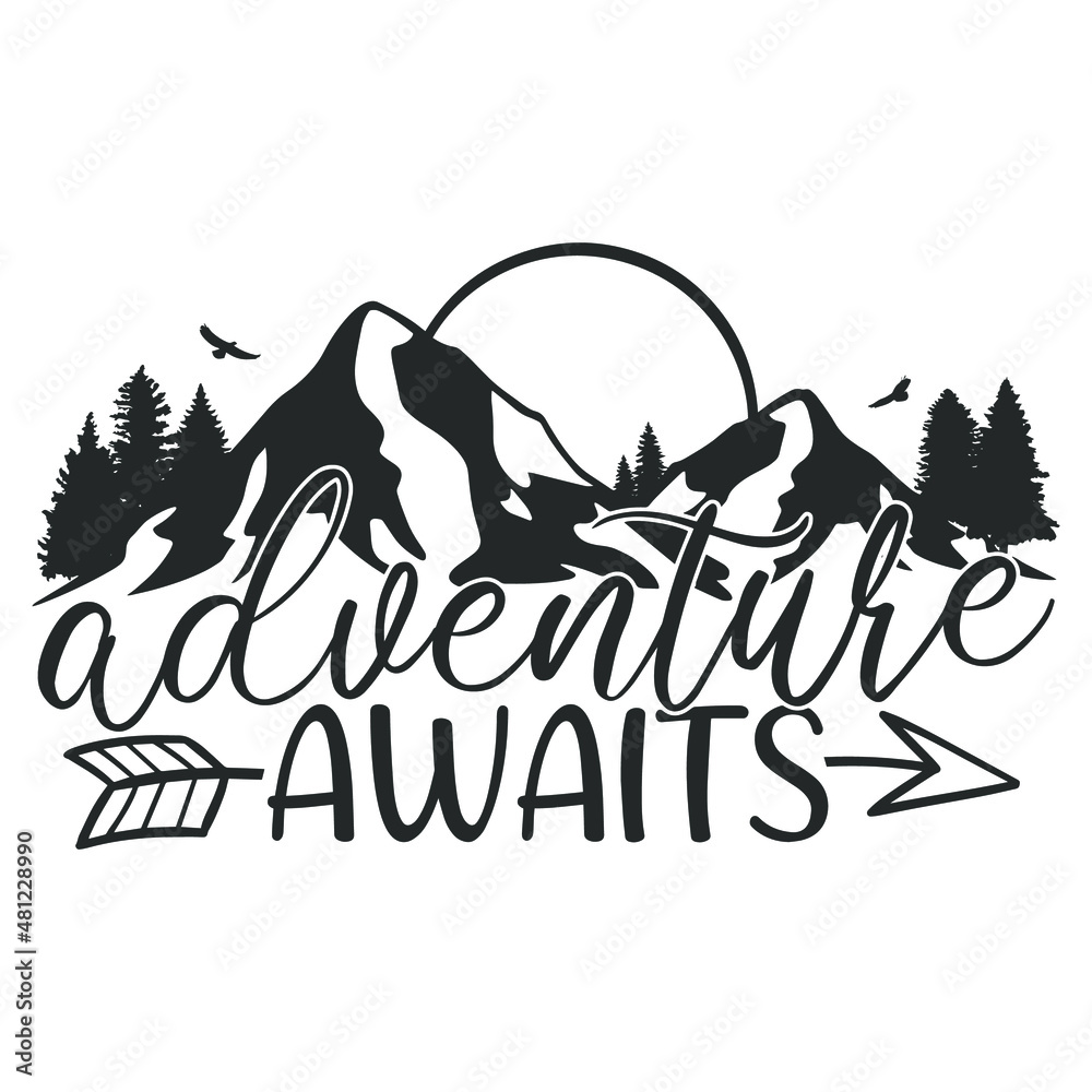 Adventure Awaits Illustration Clip Art Design Shape. Mountain Scene ...