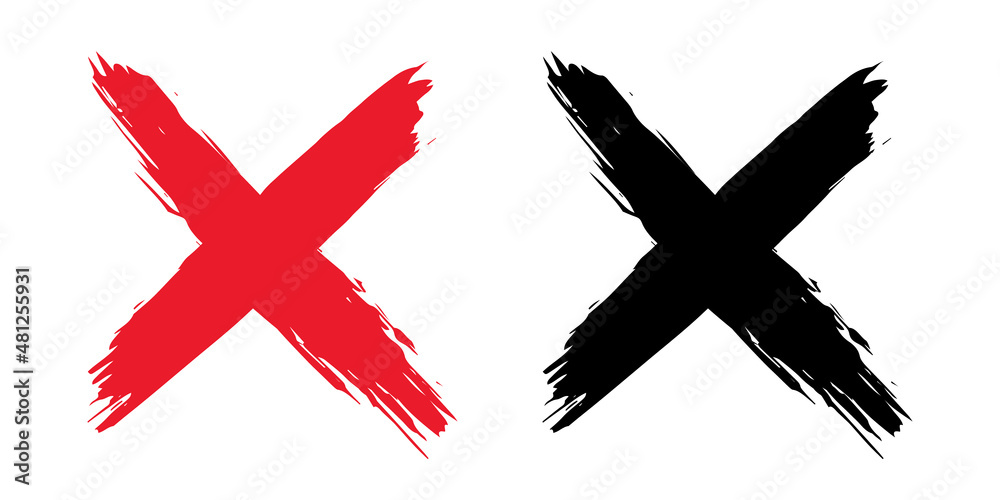X icon. Red and black brush cross. Grunge letter mark. Sketch sign ...